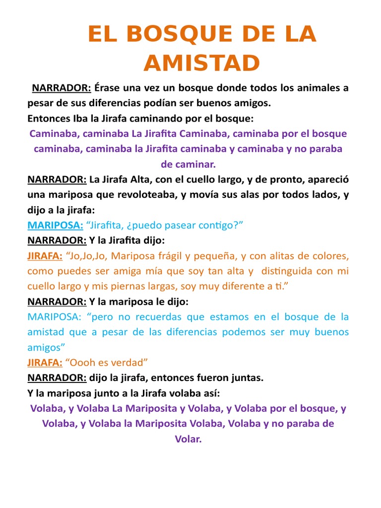 Cuento El Bosque De La Amistad Pdf Ocio