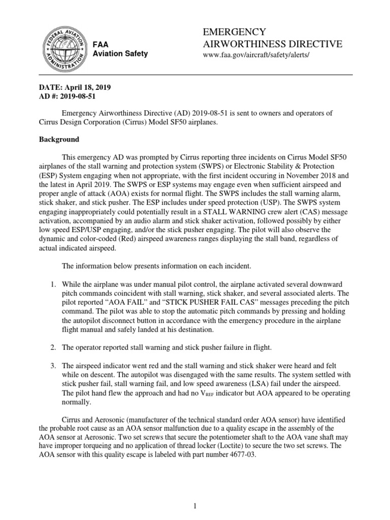 Emergency Airworthiness Directive: FAA Aviation Safety | PDF | Stall ...