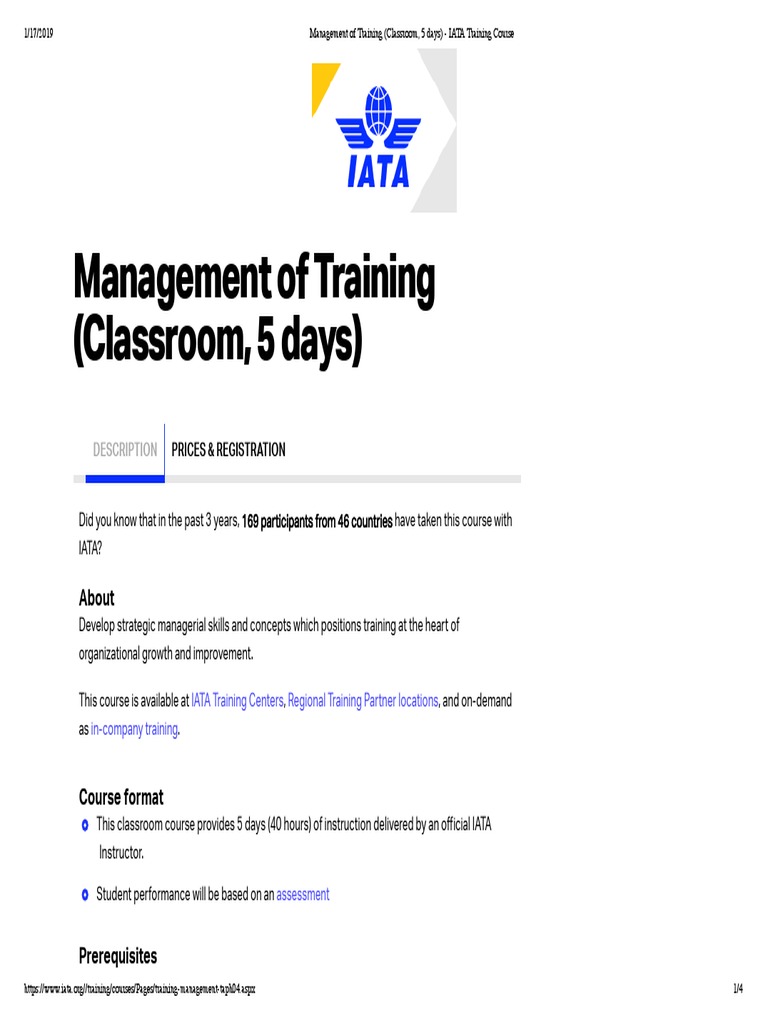 Management of Training (Classroom, 5 Days) - IATA Training Course | PDF ...