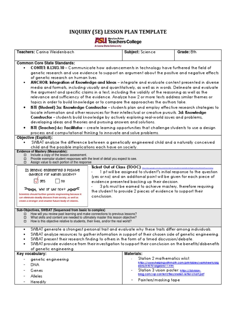 Genetic Engineering Lesson Plan for 8th Grade | PDF | Genetic ...
