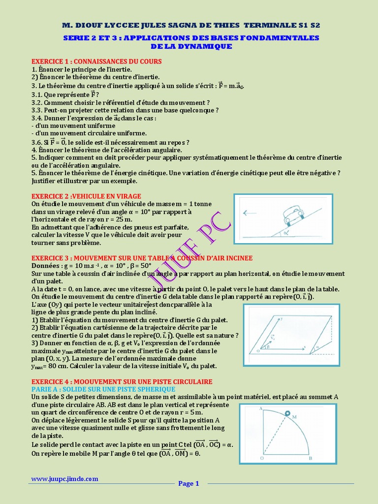 Serie 2 3 Applcations Des Bases de La Dynamique | PDF | Accélération | Énergie kinétique
