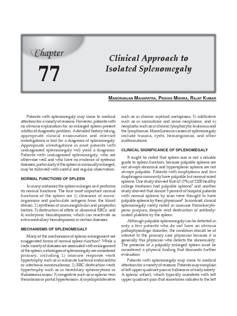 Clinical Approach To Isolated Splenomegaly: M M, P M, R K | PDF ...