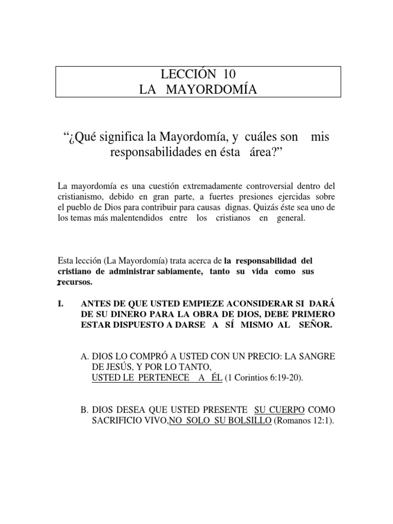 16 Lecciones El Discipulado Biblico Leccion10 La Mayordomia PDF | PDF | Diezmo | Dios