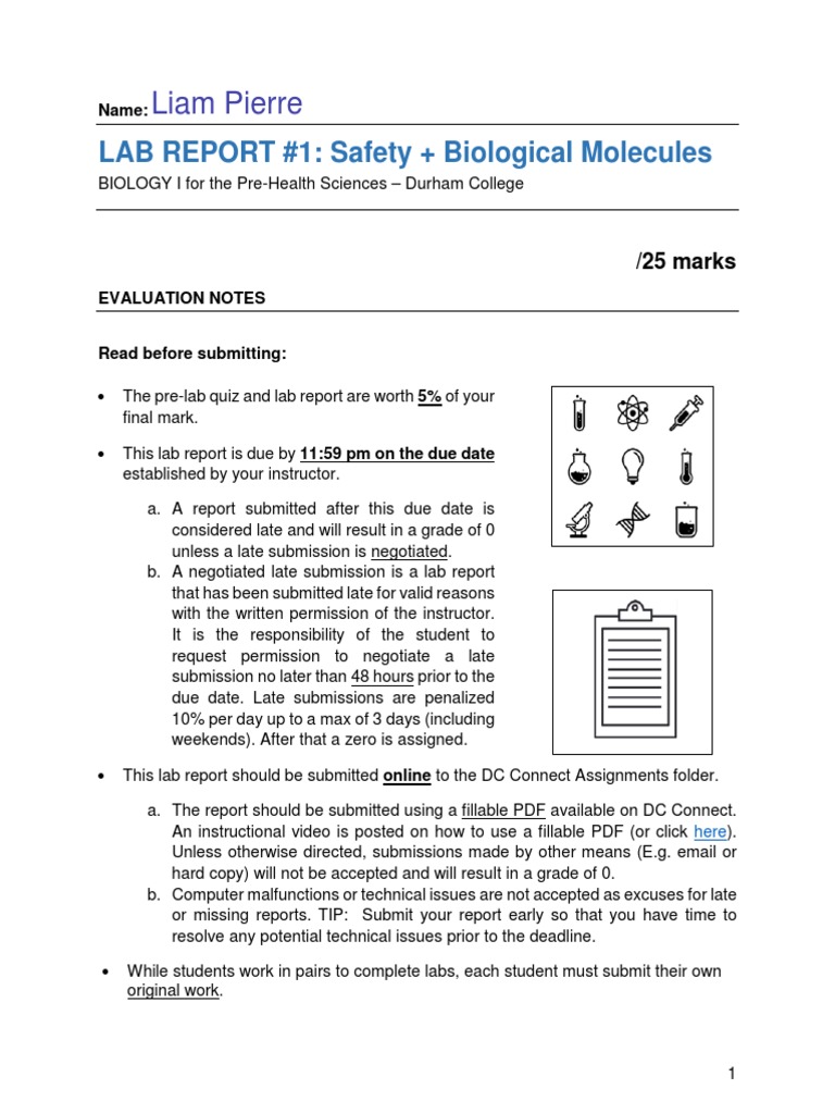 Lab Report 1 Safety Biological Molecules Fillable-2019 Sue | PDF ...