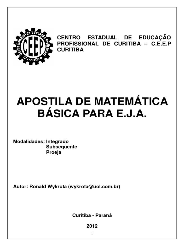 Apostila De Matemática Básica Para E.J.A.: Centro Estadual De Educação ...