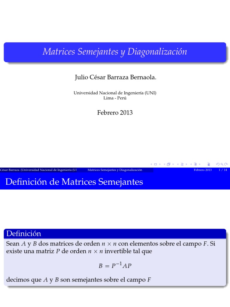Diagonalización y Matrices Semejantes | PDF | Matriz (Matemáticas ...
