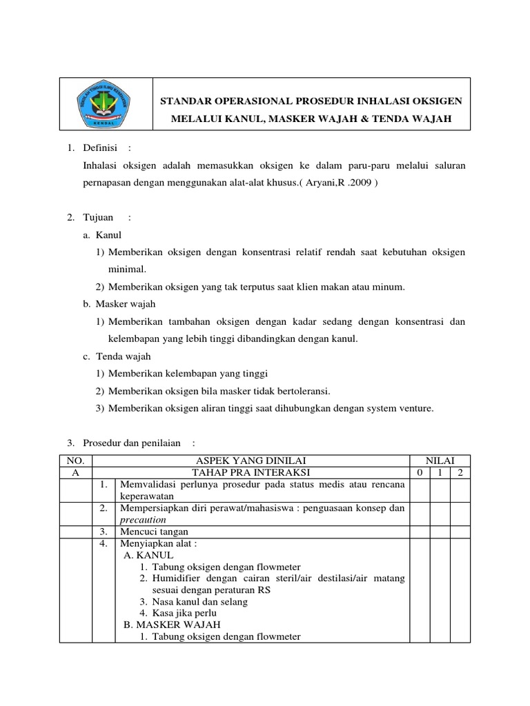 Prosedur Inhalasi Oksigen dan Uap | PDF