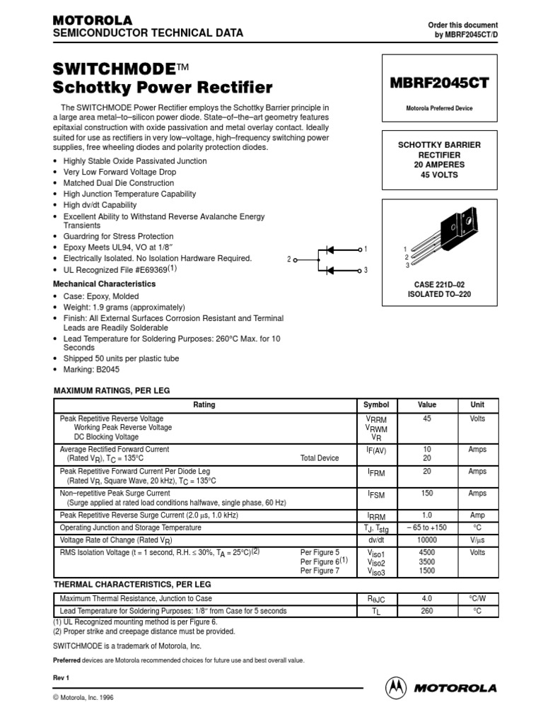MBRF 2045 Ctrev 1 DX | PDF | Diode | Rectifier