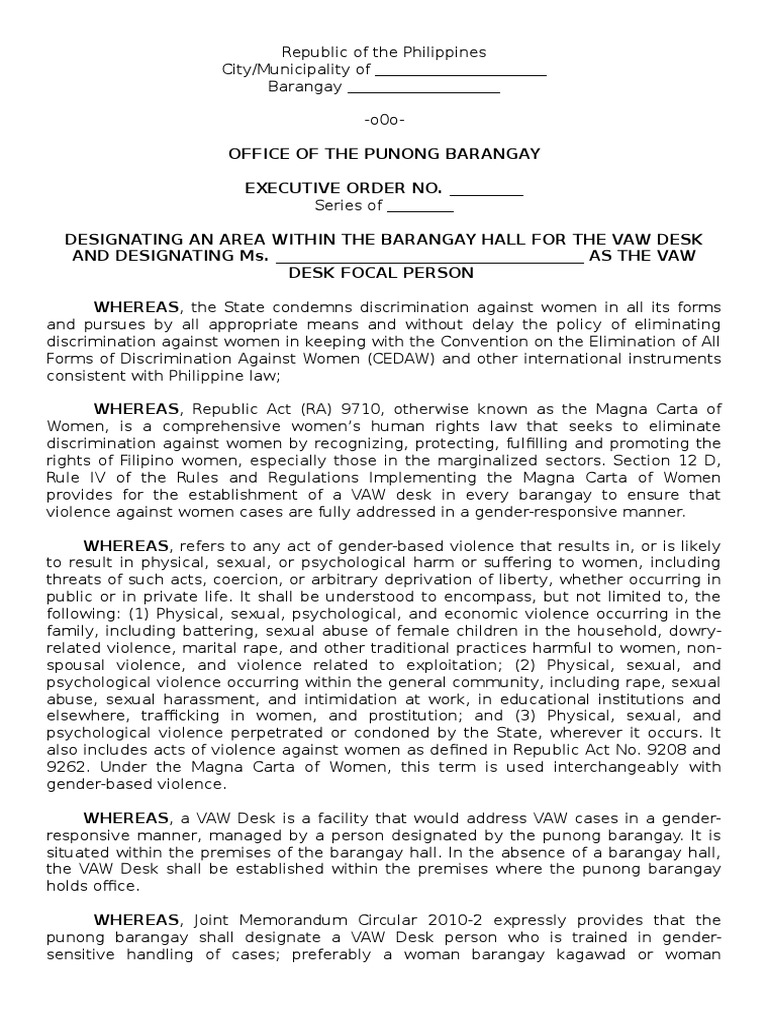 Barangay VAW Desk Officer Designation | PDF | Violence Against Women ...