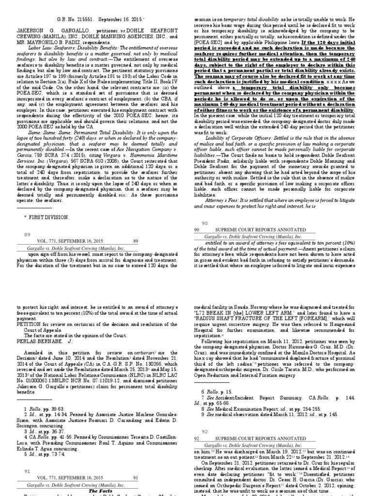 Gargallo v. Dohle Seafront Crewing | PDF | Employment | Physician