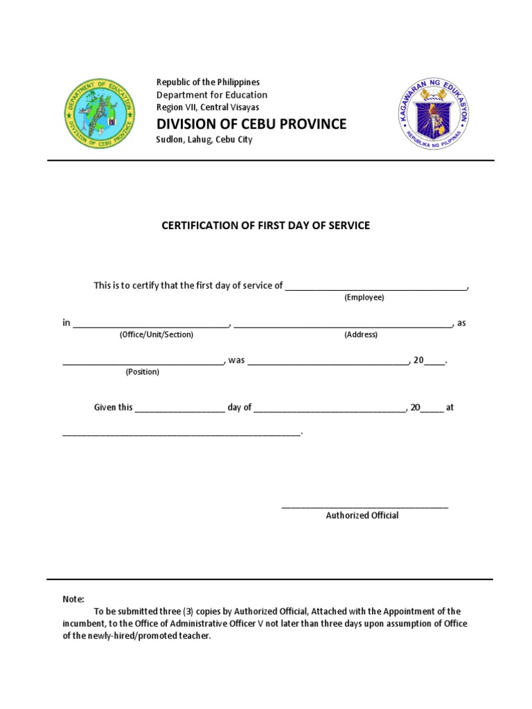 Certification of First Day of Service | PDF