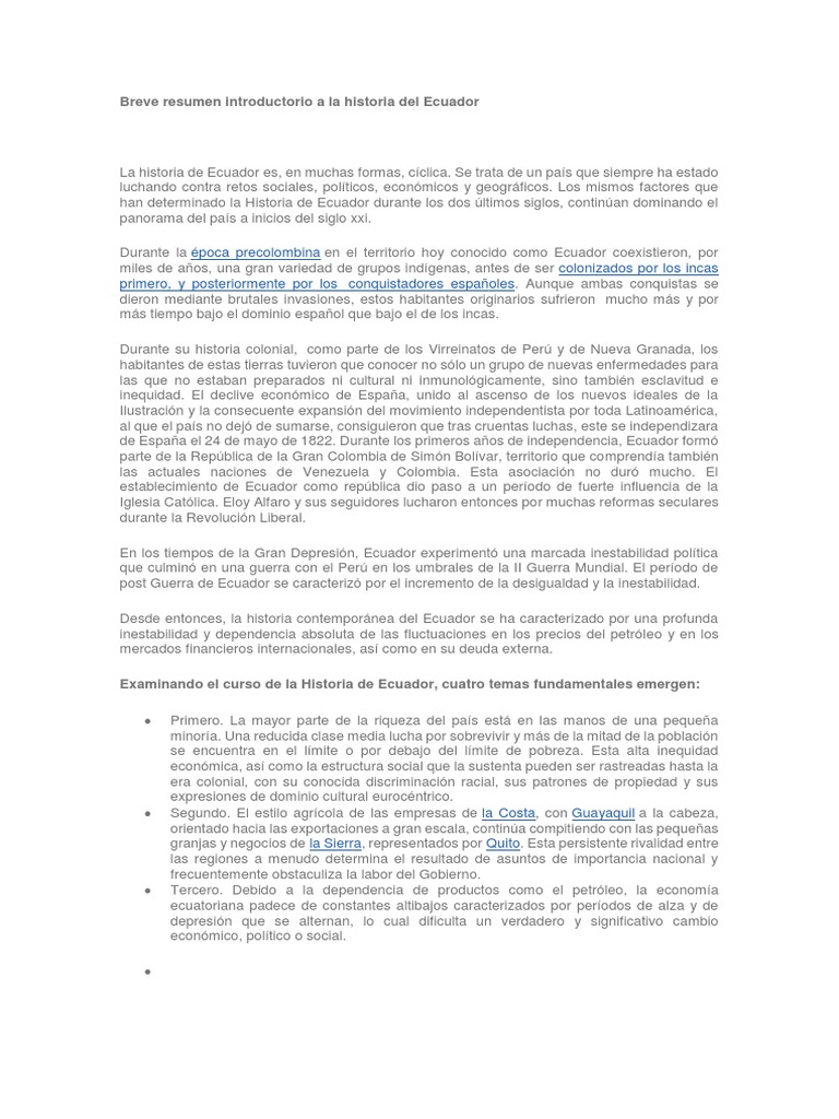 Breve Resumen Sobre La Historia Del Ecuador | PDF | Ecuador | Colombia