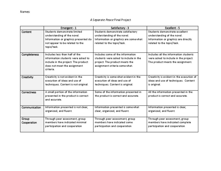 Final Project Rubric | PDF | Rubric (Academic) | Pedagogy