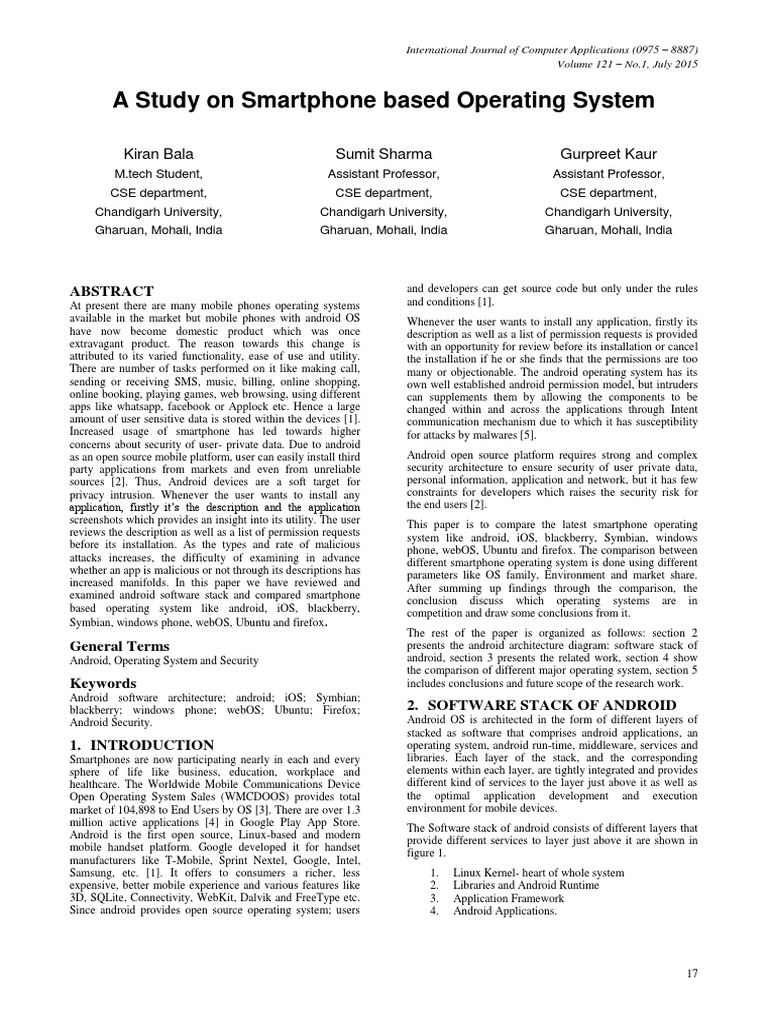 A Study On Smartphone Based Operating System PDF | PDF | Android (Operating System) | Smartphone