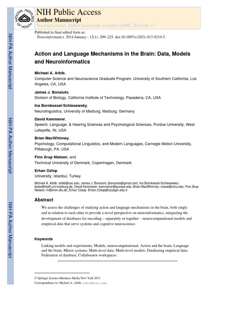 NIH Public Access: Action and Language Mechanisms in The Brain: Data ...