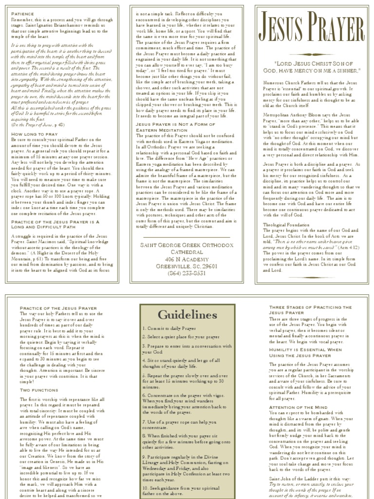 Jesus Prayer Brochure PDF | PDF | Eastern Orthodox Church | Prayer