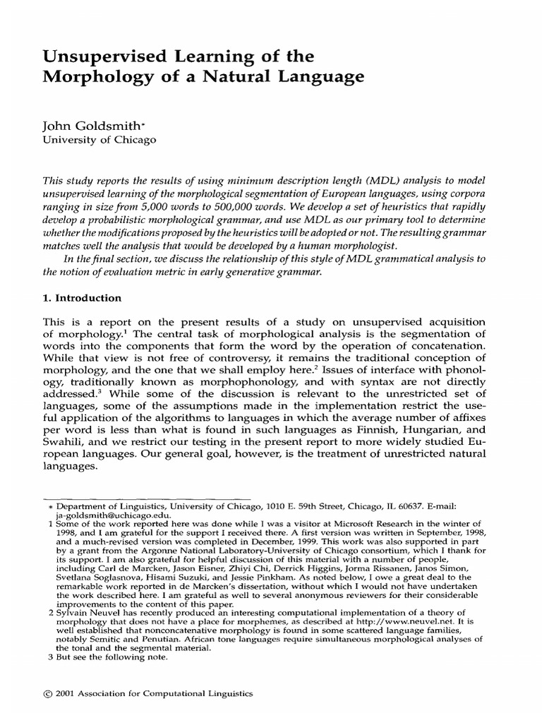 Unsupervised Learning of The Morphology PDF | PDF | Morphology (Linguistics) | Word