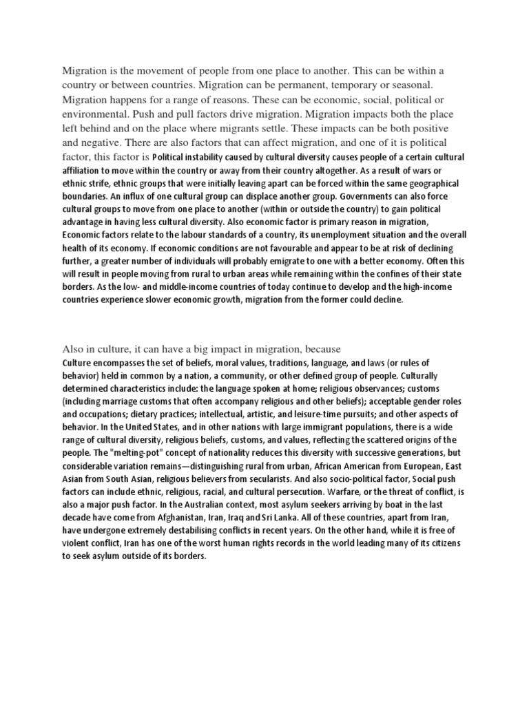 Migration Is The Movement of People From One Place To Another | PDF ...