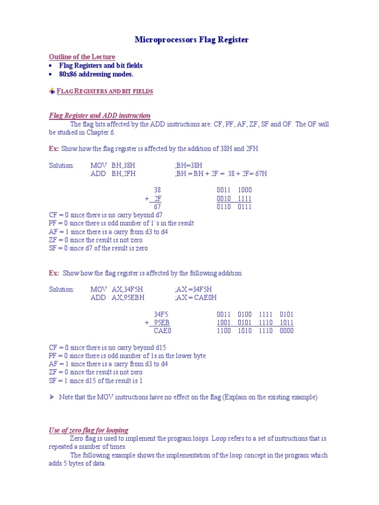 Microprocessors Flag Register | PDF | Computer Programming | Computer ...