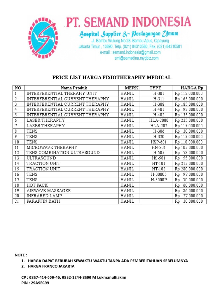 Price List Harga Alat Fisioterapi | PDF | Nature