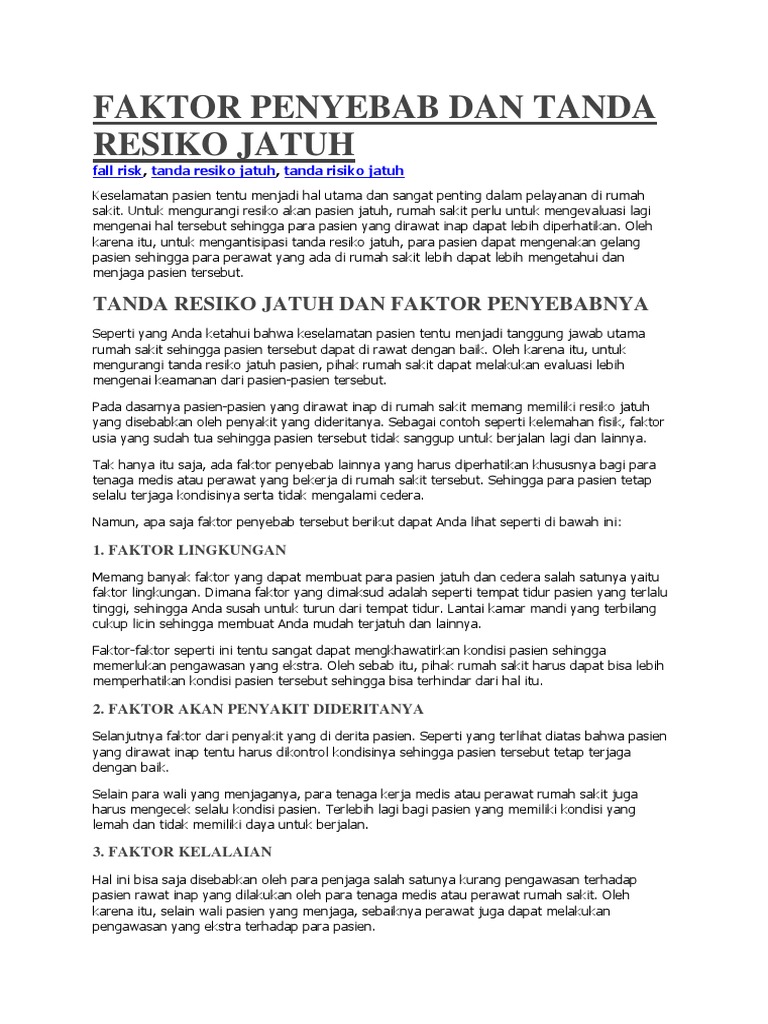 Faktor Penyebab Dan Tanda Resiko Jatuh | PDF