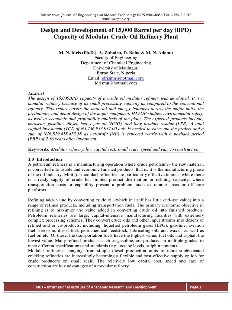 Modular Crude Oil Refinery Design | PDF | Oil Refinery | Hydrocarbons