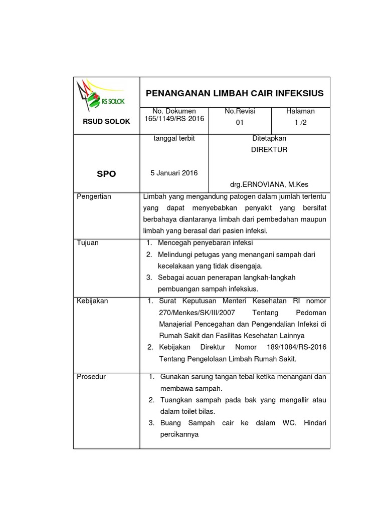 Spo Limbah Cair Infeksius | PDF | Sains & Matematika