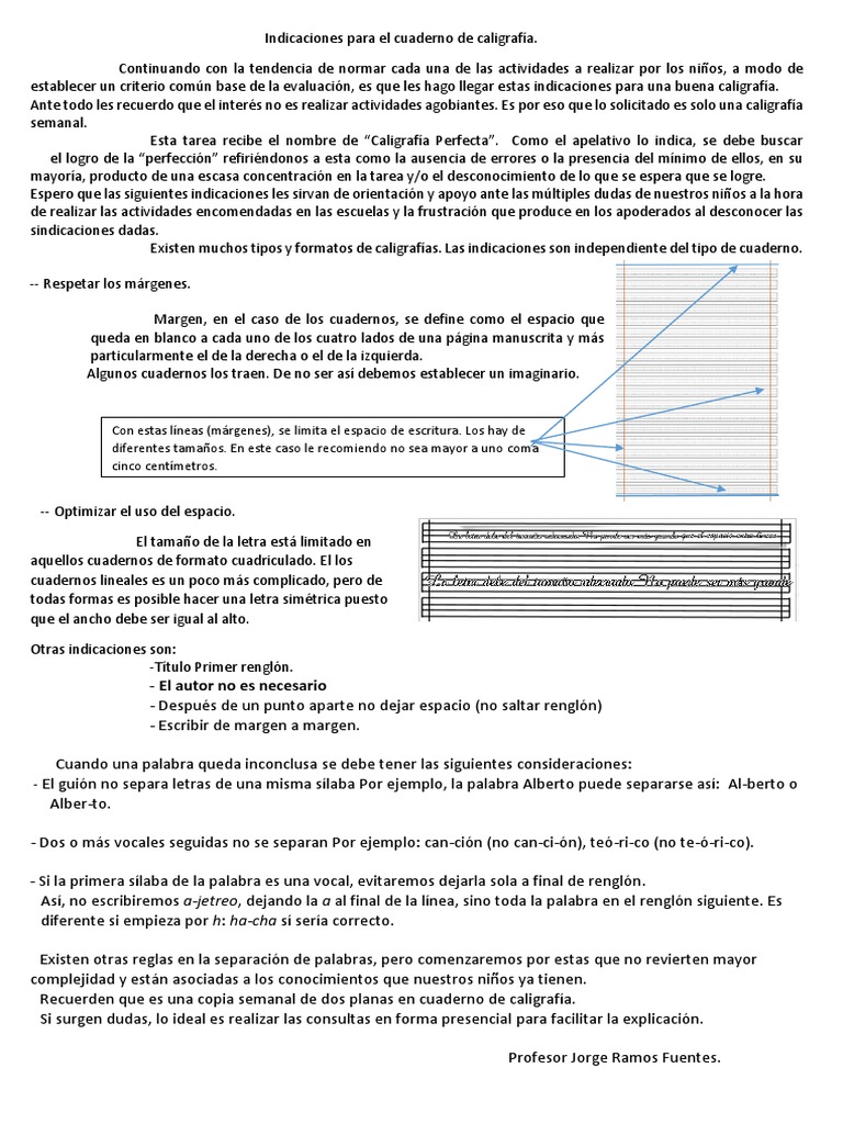 Indicaciones para El Cuaderno de Caligrafía | PDF | Sílaba | Escritura