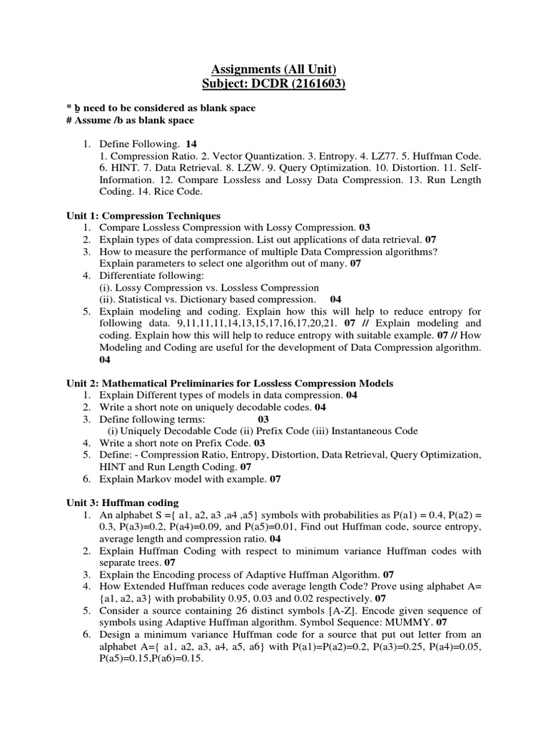 DCDR Question Bank | PDF | Data Compression | Code
