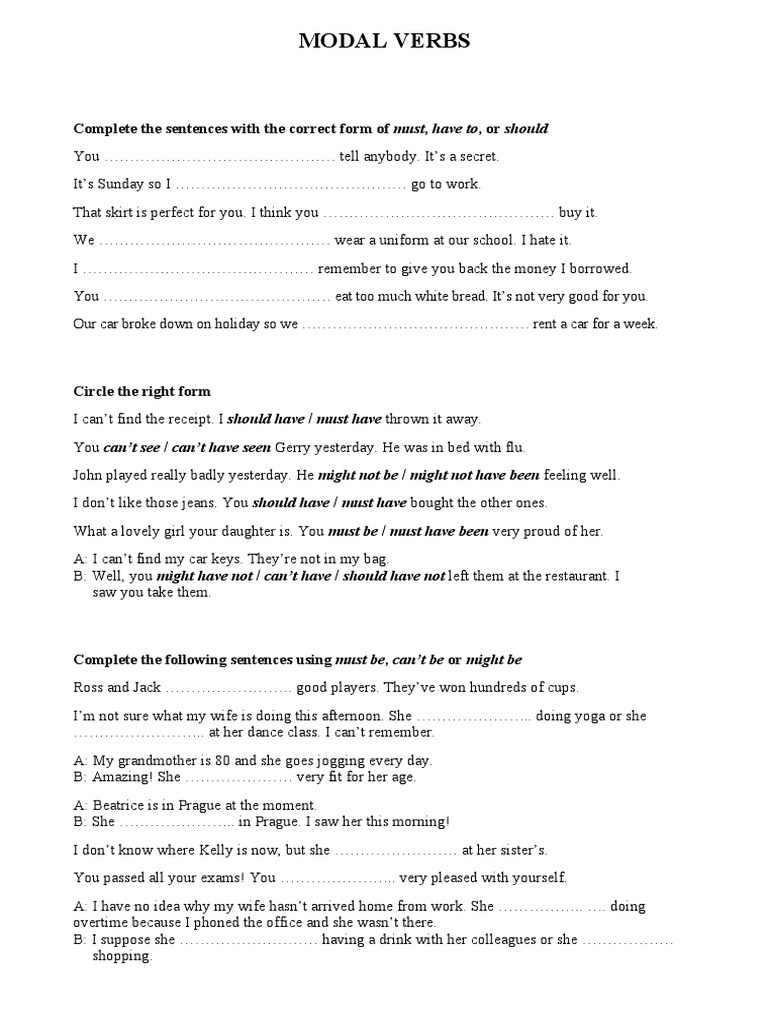 Modal Verbs Exercise 1 PDF | PDF