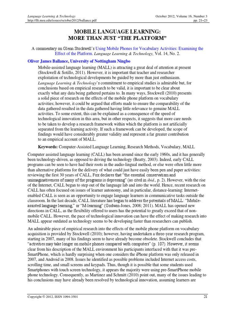 Mobile Language Learning | Download Free PDF | Smartphone | Language ...