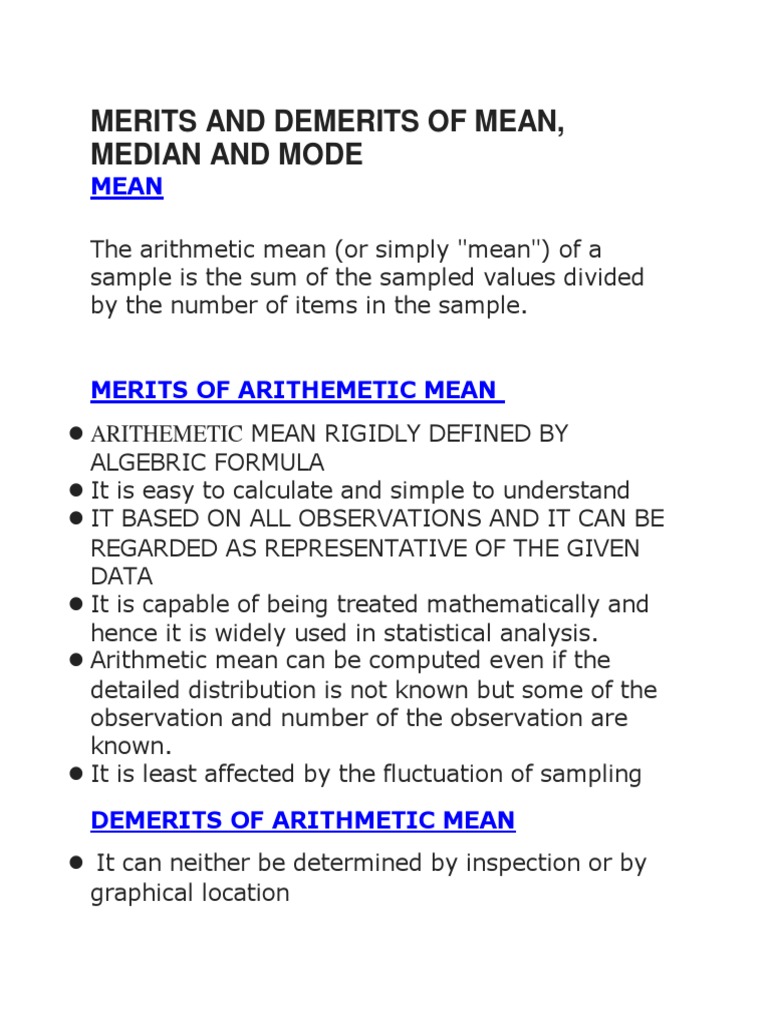 Merits and Demerits of Mean | PDF | Arithmetic Mean | Median