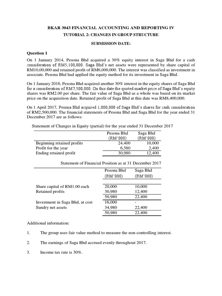 Tutorial 2 A181 Changes in Group Structure Part 1 | PDF | Consolidation (Business) | Dividend