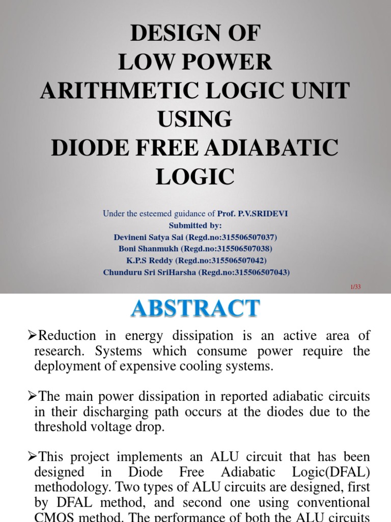 Design of Low Power Arithmetic Logic Unit Using Diode Free Adiabatic Logic Project | PDF | Cmos ...