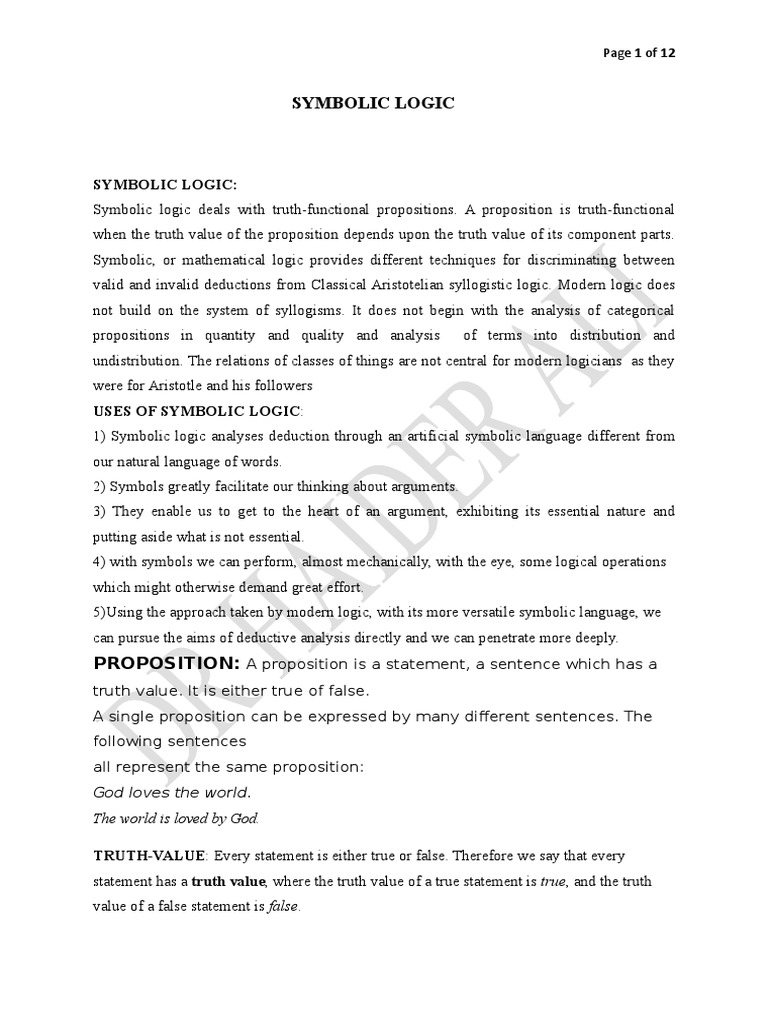 Notes On Symbolic Logic | PDF | Logic | Proposition