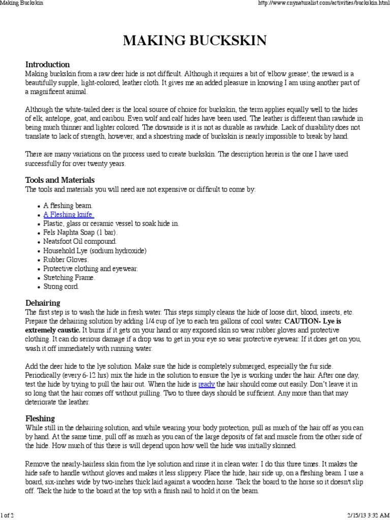 Preview of "Making Buckskin" | PDF | Sodium Hydroxide | Hide (Skin)