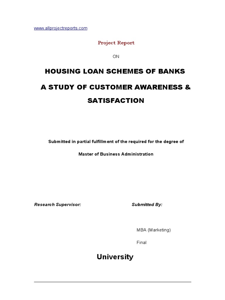 Project Housing Loan Schemes Banks Customer Awareness Perception Loan ...