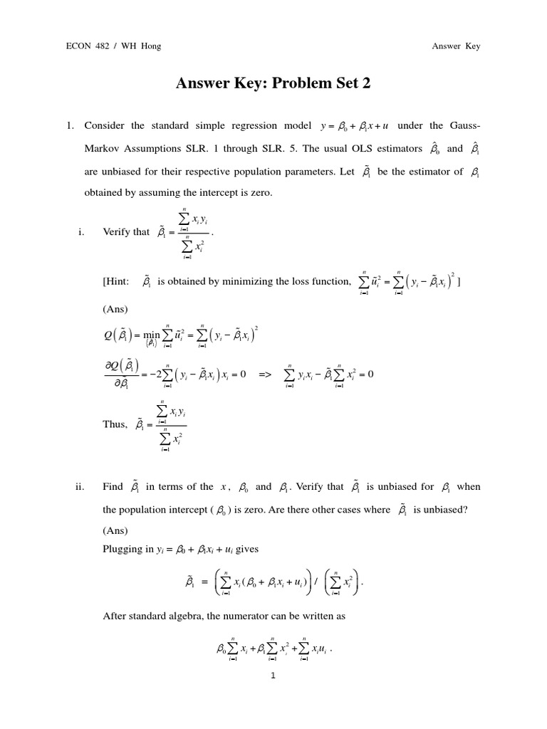 Answer Key Problem Set 2 | PDF | Bias Of An Estimator | Errors And Residuals