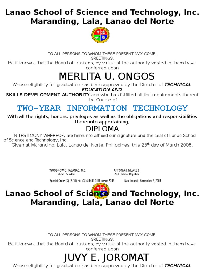 Diploma Tesda | PDF | Career And Technical Education | Vocational Education