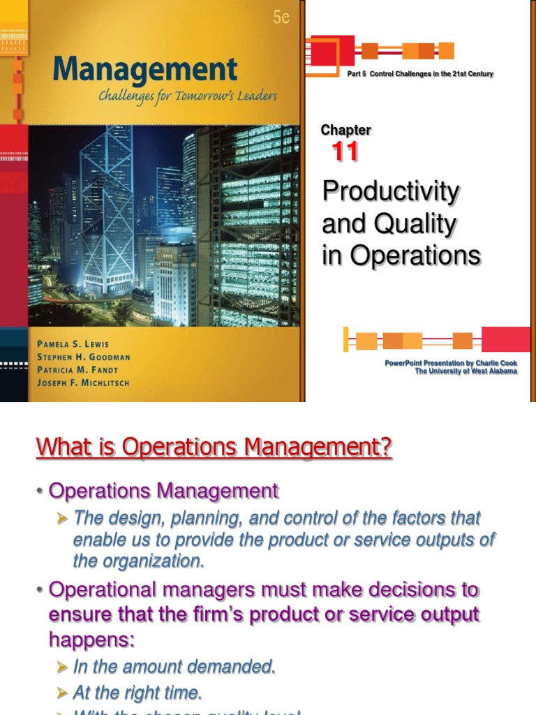 Productivity and Quality in Operations: Part 5 Control Challenges in ...