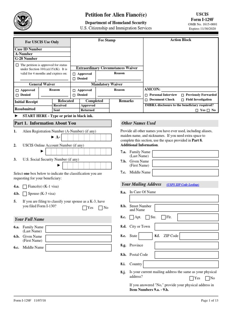 USCIS Form I-129F Overview | PDF | Address (Geography) | Race And ...