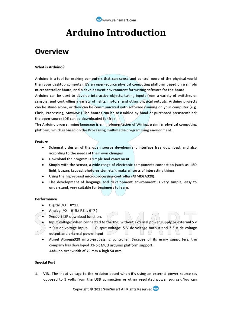 Arduino Introduction PDF | Download Free PDF | Arduino | Sensor