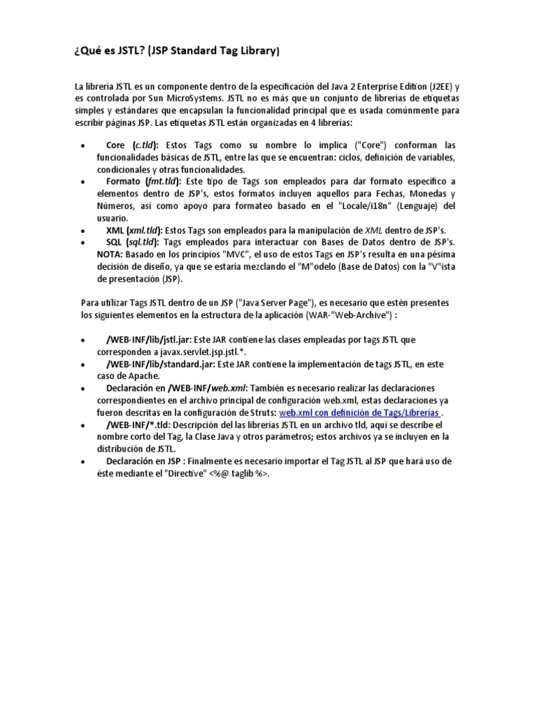 Qué Es JSTL | PDF | Java (lenguaje de programación) | Informática