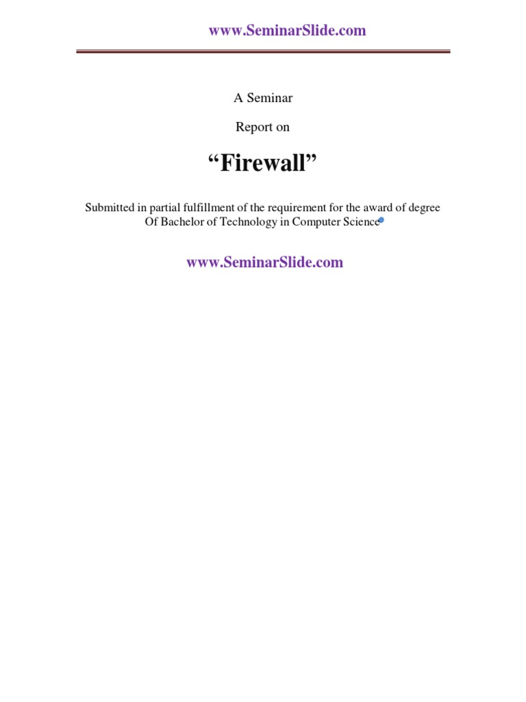 "Firewall": A Seminar Report On | PDF | Firewall (Computing) | Computer ...