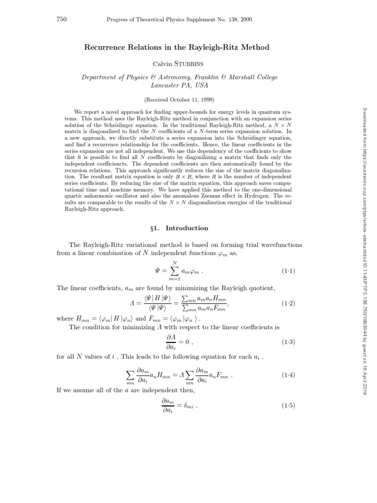 Recurrence Relations in The Rayleigh-Ritz Method | PDF | Recurrence Relation | Matrix (Mathematics)