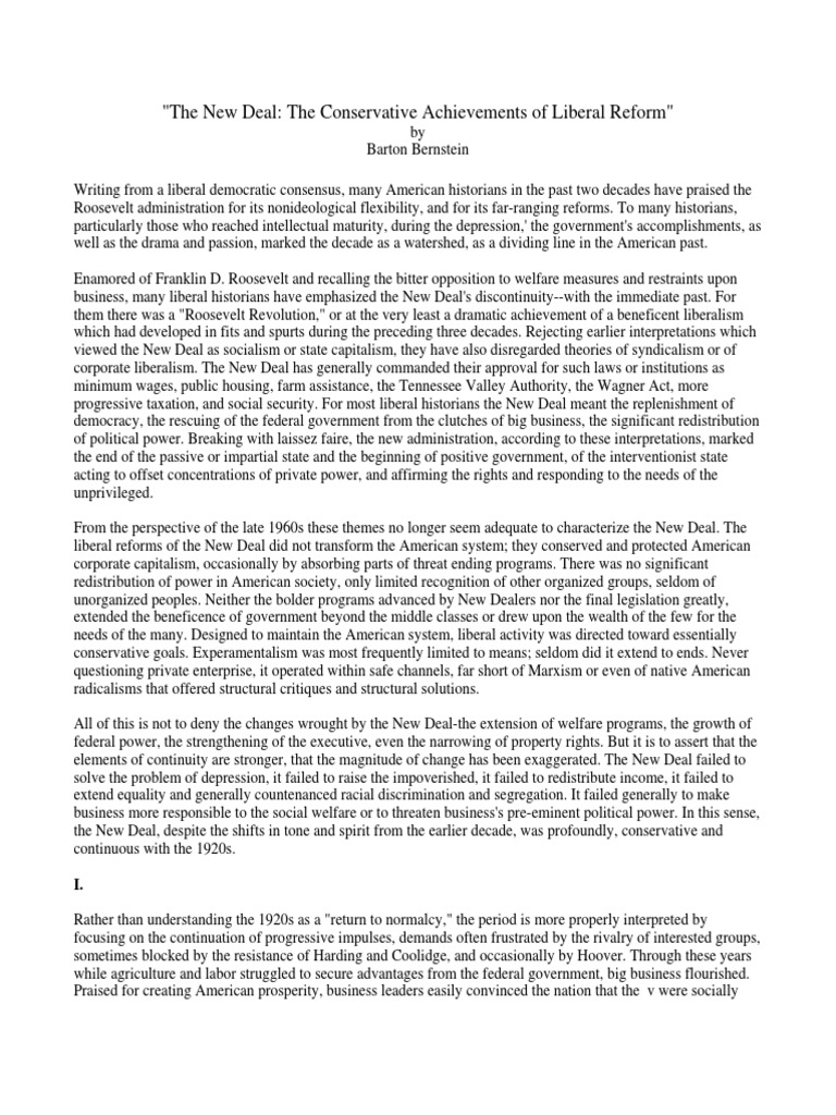 The New Deal: The Conservative Achievements of Liberal Reform | PDF ...