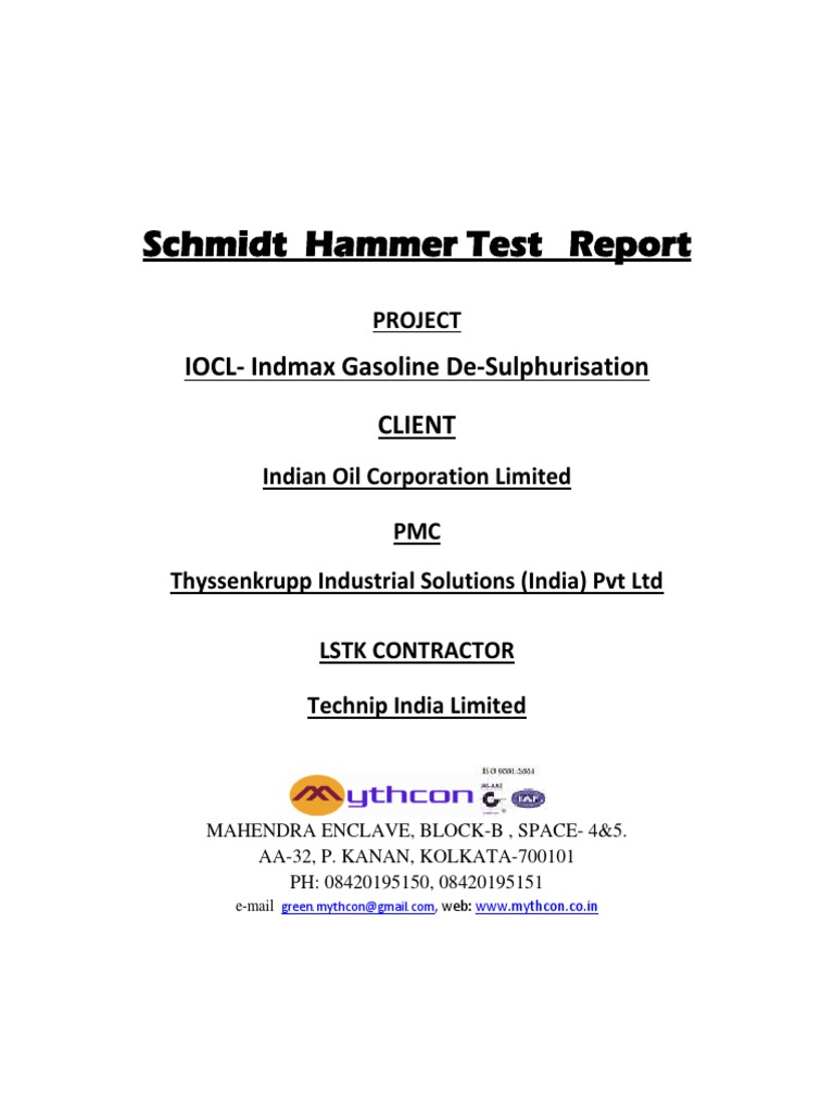 Schmidt Hammer Test Report: IOCL-Indmax Gasoline De-Sulphurisation ...