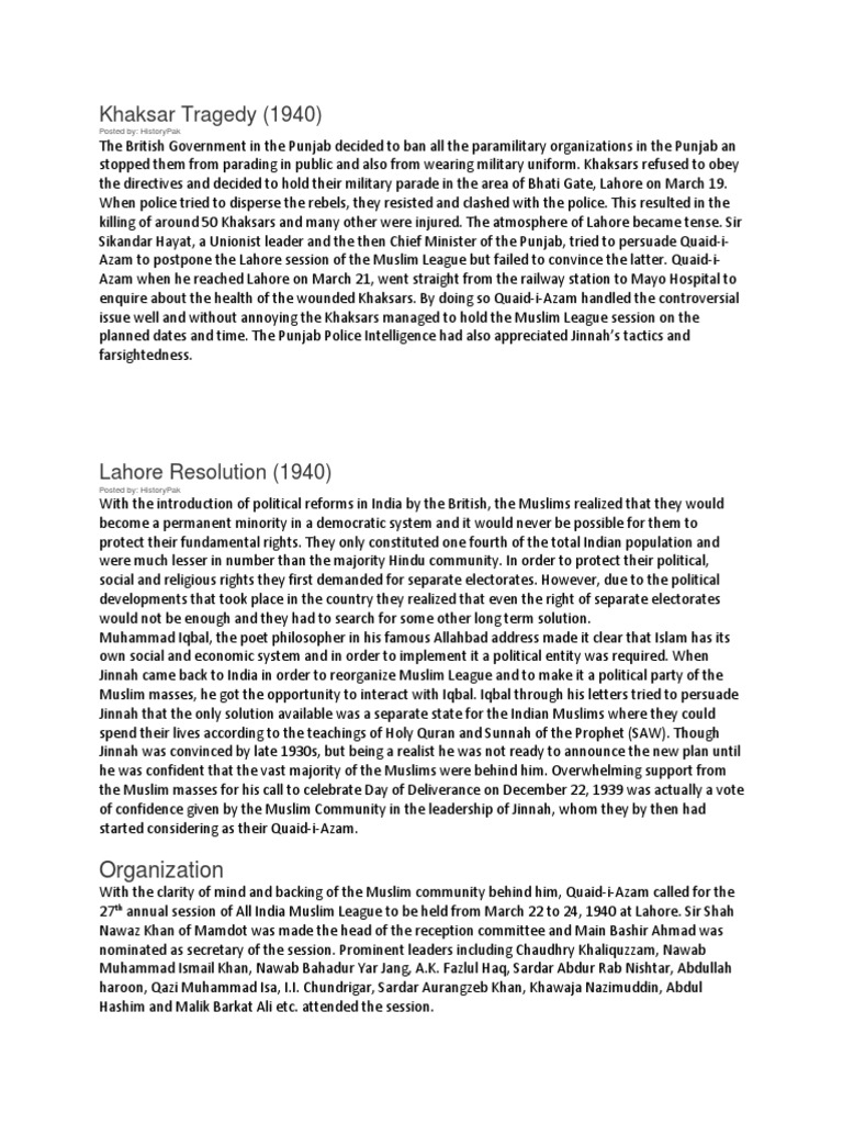 Khaksar Tragedy (1940) : Organization | PDF | Muhammad Ali Jinnah ...