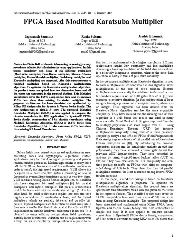 FPGA Based Modified Karatsuba Multiplier | PDF | Field Programmable Gate Array | Field (Mathematics)