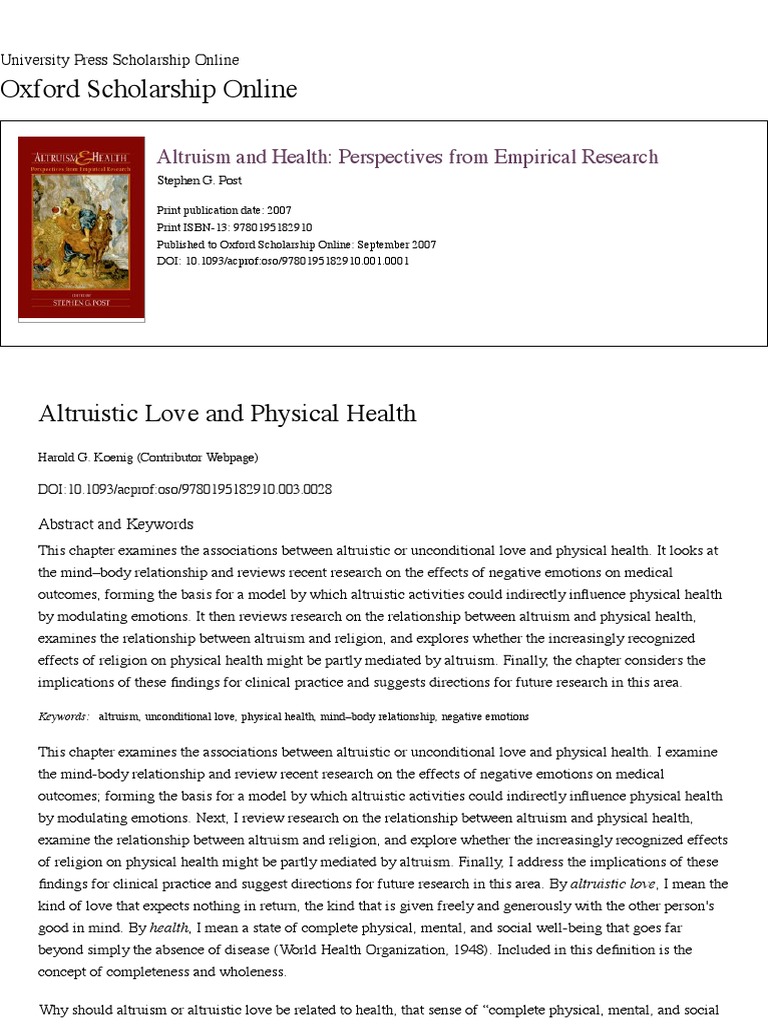 Altruistic Love and Physical Health | PDF | Altruism | Adrenal Gland